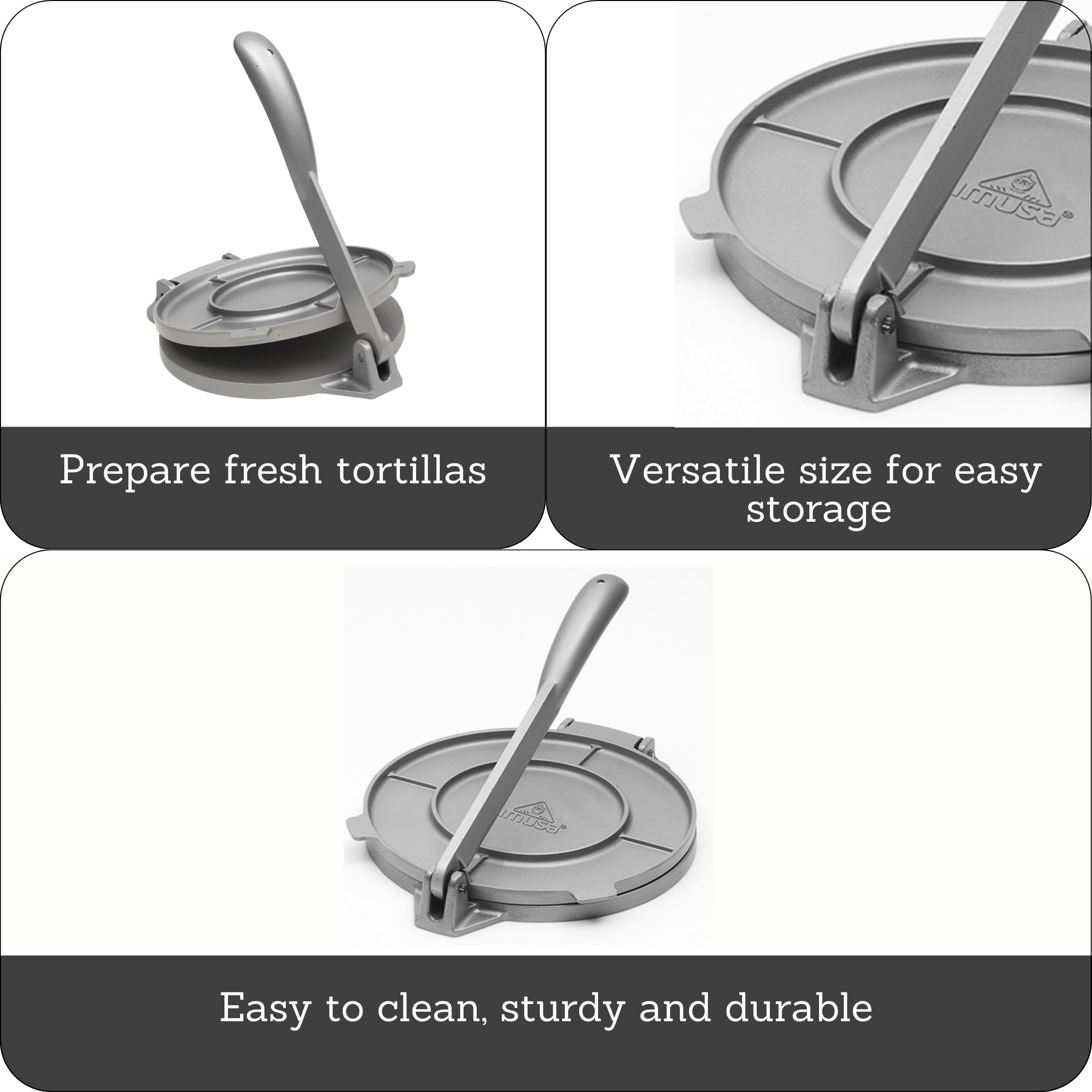 IMUSA USA 8-in. Aluminum Tortilla Press, 8 Inch, Silver