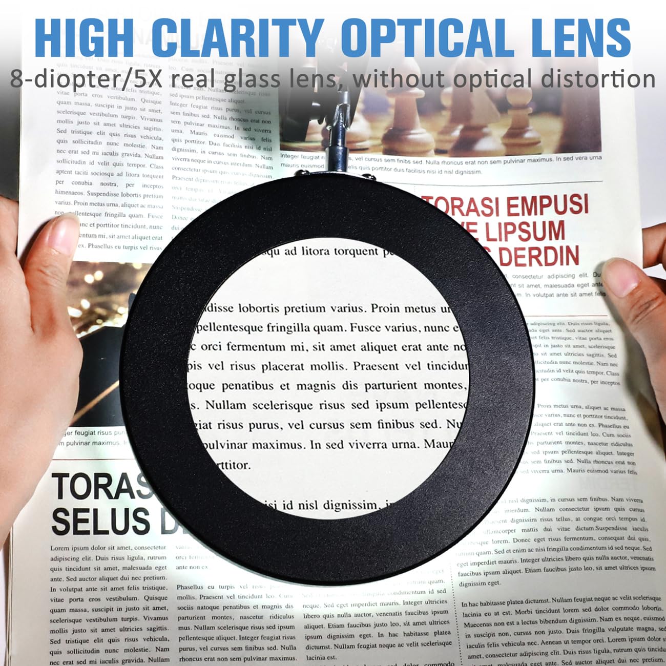 LANCOSC 2-in-1 Magnifying Glass with Light and Stand, 3 Color Modes Stepless Dimmable, 5-Diopter Real Glass Magnifying Desk Lamp & Clamp, LED Lighted Magnifier for Repair, Reading, Crafts, Close Works