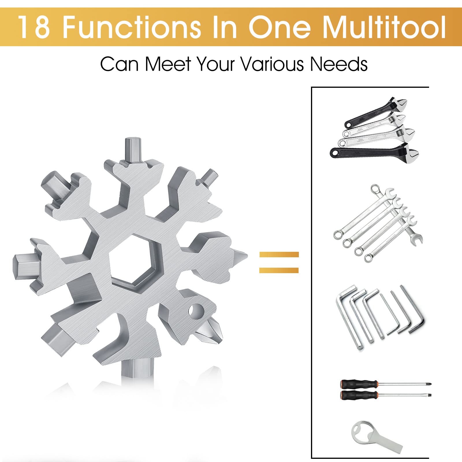 Stocking Stuffers Christmas Gifts for Men - 18-in-1 Snowflake Multitool - Cool Gadgets Mens Gifts for Dad Boyfriend Husband Him - Bottle Opener/Flat Phillips Screwdriver/Wrench for Camping, Repairing