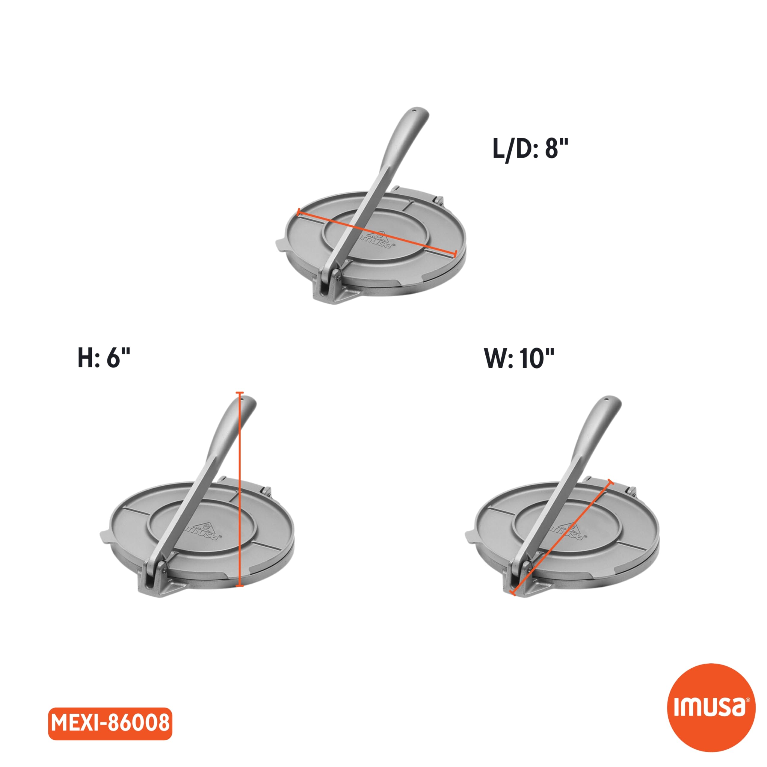 IMUSA USA 8-in. Aluminum Tortilla Press, 8 Inch, Silver