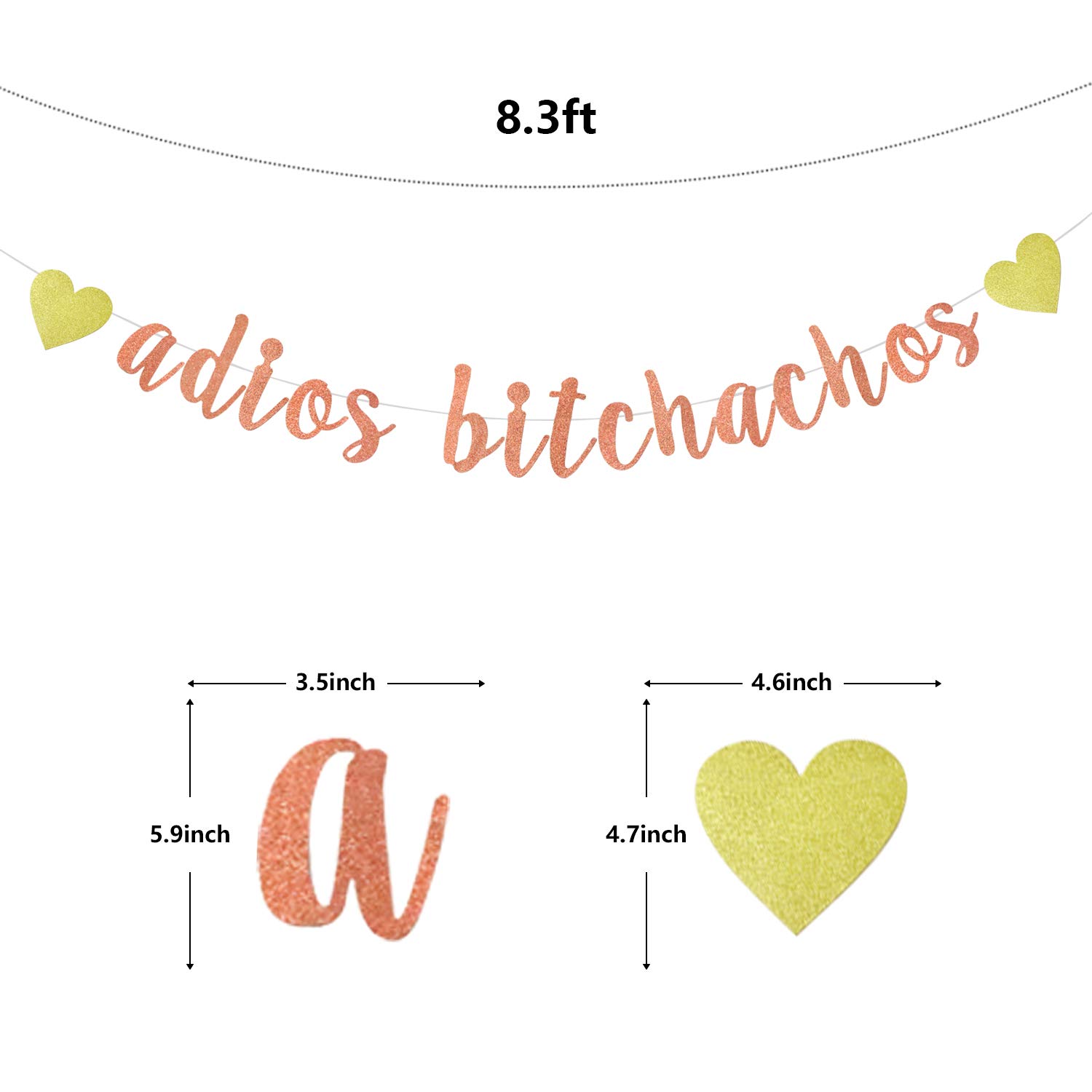 Rose Gold Glitter Adios Bitchachos Banner - Going Away, Fiesta, Relocation, Farewell, Career Change, Graduation, Retirement Party Decorations