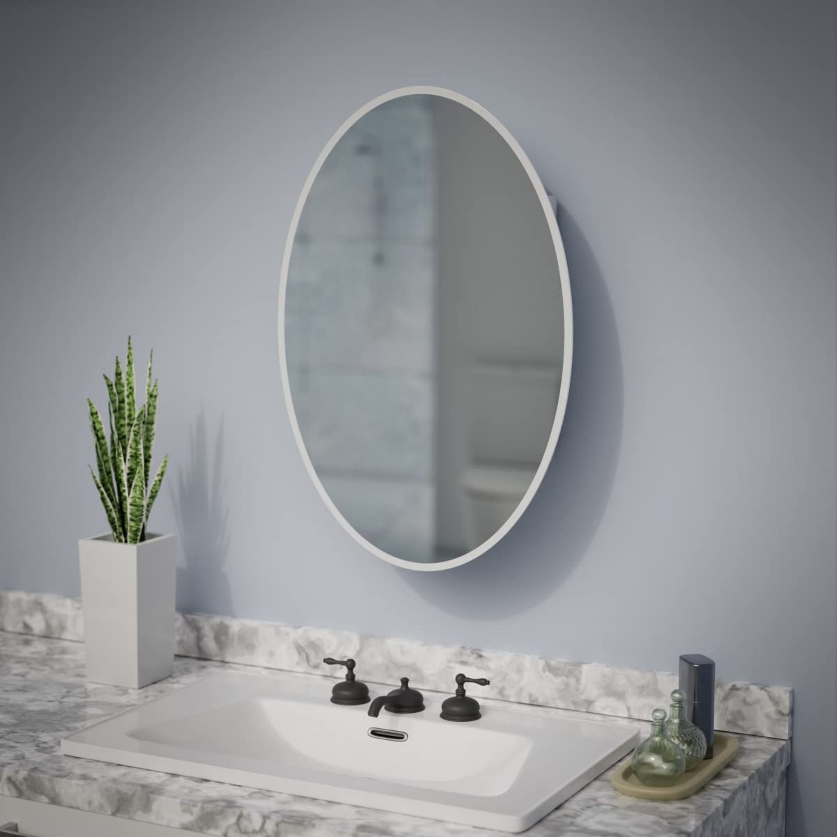 Renovators Supply Manufacturing Oval Wall Mounted Medicine Cabinet Brushed Stainless Steel Bathroom Storage Cabinet with Mirror 26" x 18" Hanging Double Shelf for Medicines or Accessories