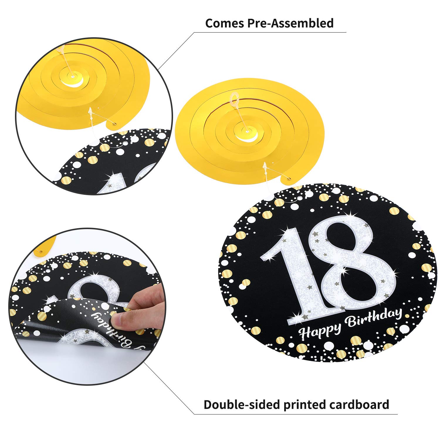 18th Birthday Party Decorations, 18th Birthday Party Hanging Swirls Ceiling Decorations Shiny Celebration 18 Hanging Swirls Decorations for 18 Years Old Party Supplies, 30 Count