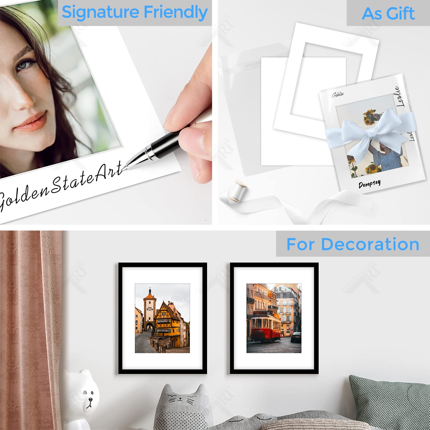 Golden State Art, Acid Free, Pack of 25, 11x14 White Picture Mats Mattes with White Core Bevel Cut for 8x10 Photo + Backing + Bags