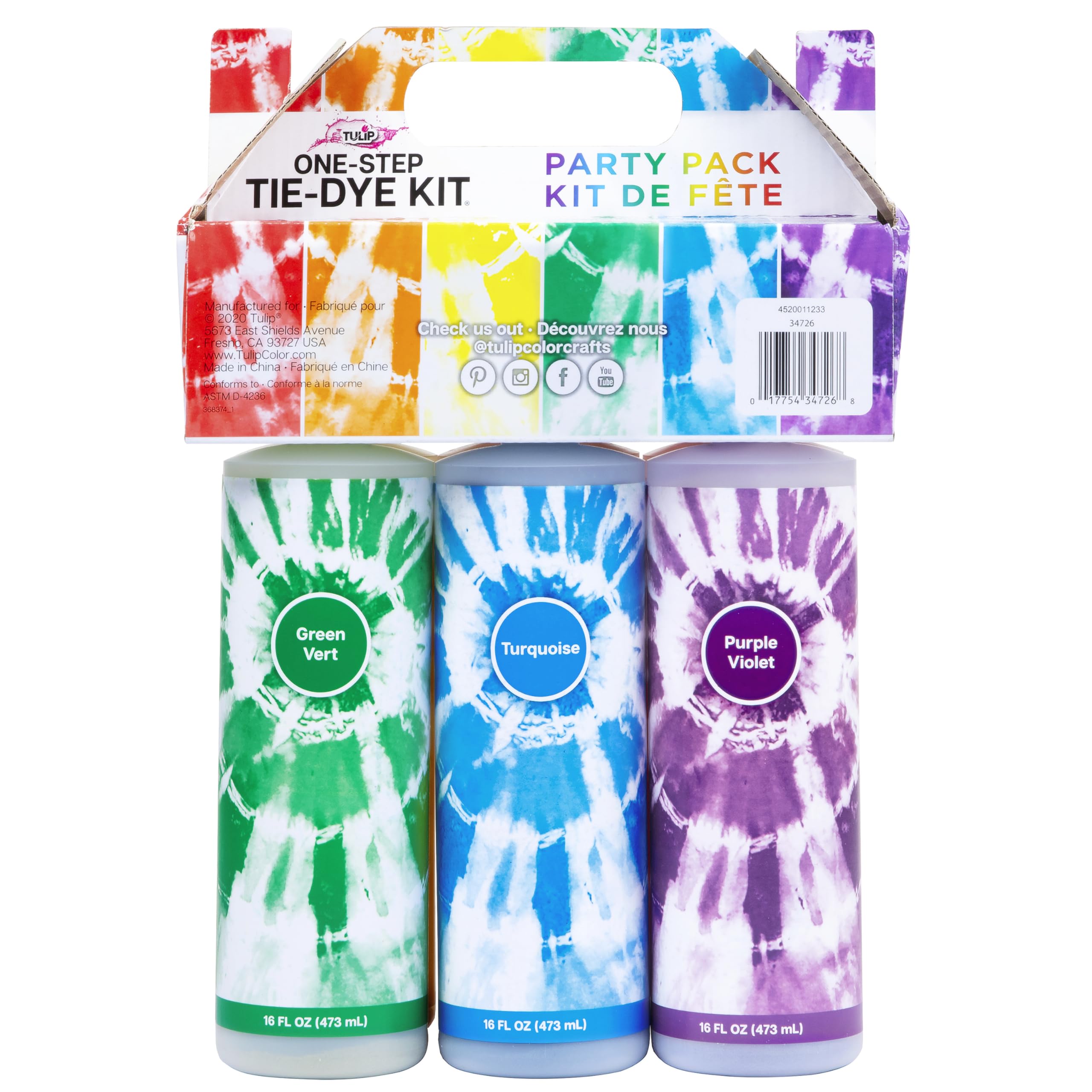 Tulip One-Step Tie-Dye Kit Extra Large Block Party 16 oz Easy Squeeze Bottles, All-in-1 Kit for Group Activity Tie-Dye, 6, Vibrant Colors