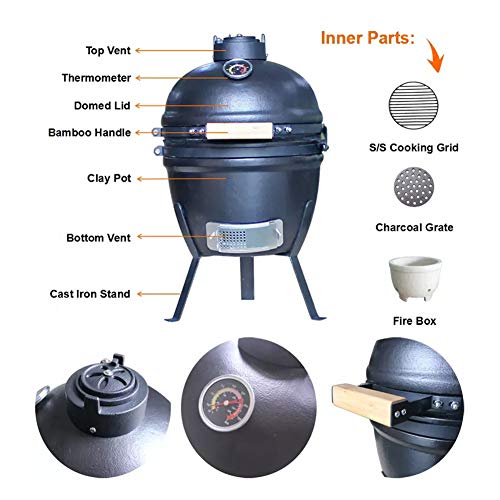 RJMOLU Outdoor BBQ Grill 13" Ceramic Egg Shaped Smoker Barbecue Stove Ceramic Barbecue for Picnic Garden Terrace Camping Travel