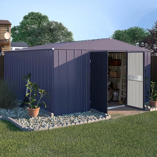 MUPATER Shed Outdoor Storage 10 x10 FT, Metal Shed Kit with Lockable Doors and Vents, Garden Furniture Tools Storage Shed House for Backyard, Patio and Lawn, Grey