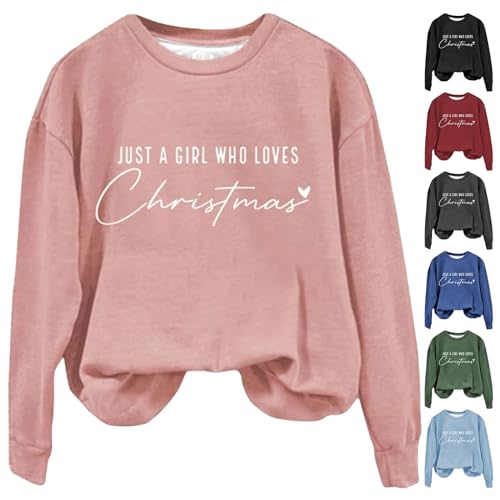 Just A Girl Who Loves Christmas Sweatshirt, Xmas Sweater for Women Crewneck Pullover Funny Red