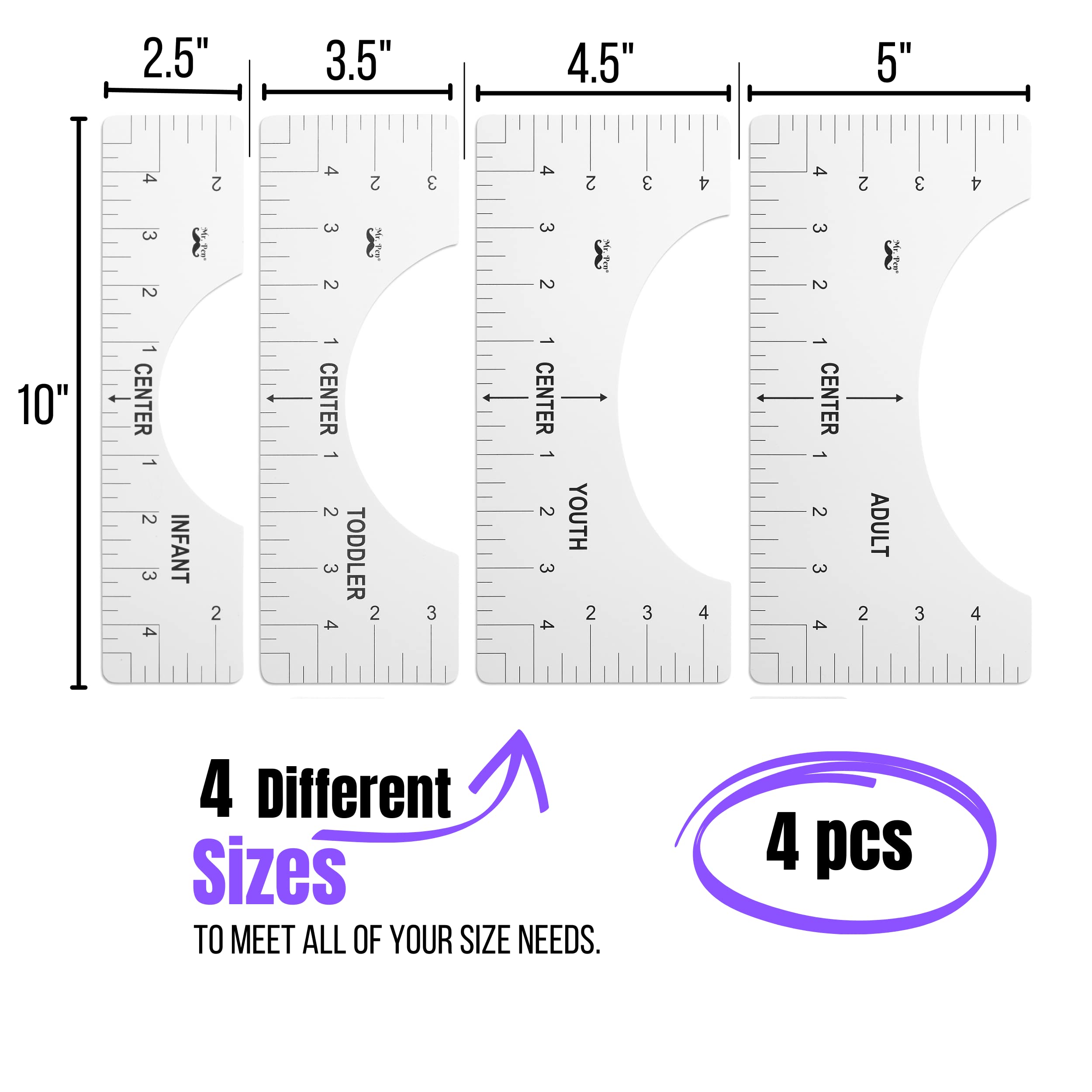 Mr. Pen- Tshirt Ruler, 4 pcs, Tshirt Alignment Tool, Shirt Ruler for Vinyl Alignment, Ruler for Children Youth Adult, Heat Press Accessories, Tshirt Ruler Guide, T Shirt Rulers to Center Designs