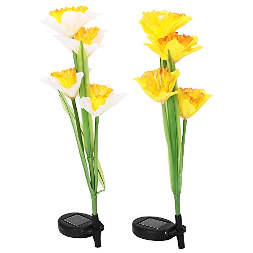 Solar Powered Flower Stake LED Light 4 Heads Outdoor Daffodil Garden Patio Gravestones Walkway Lights Waterproof Decorative Stakes Lamp