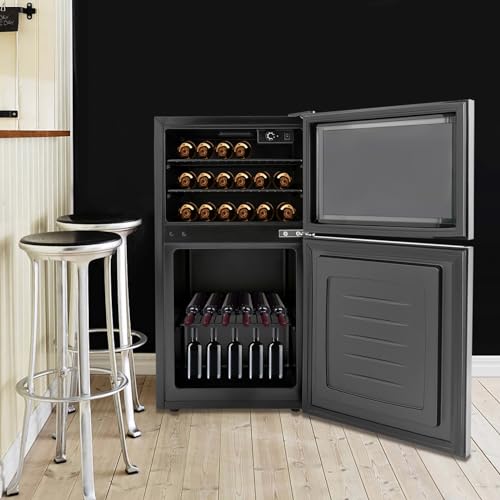 RibasuBB Wine Cooler Refrigerator, 30 Bottles Dual Zones Wine Fridge, Wine Fefrigerator for Red, White, Champagne & Sparkling Wine for Home Office Bar