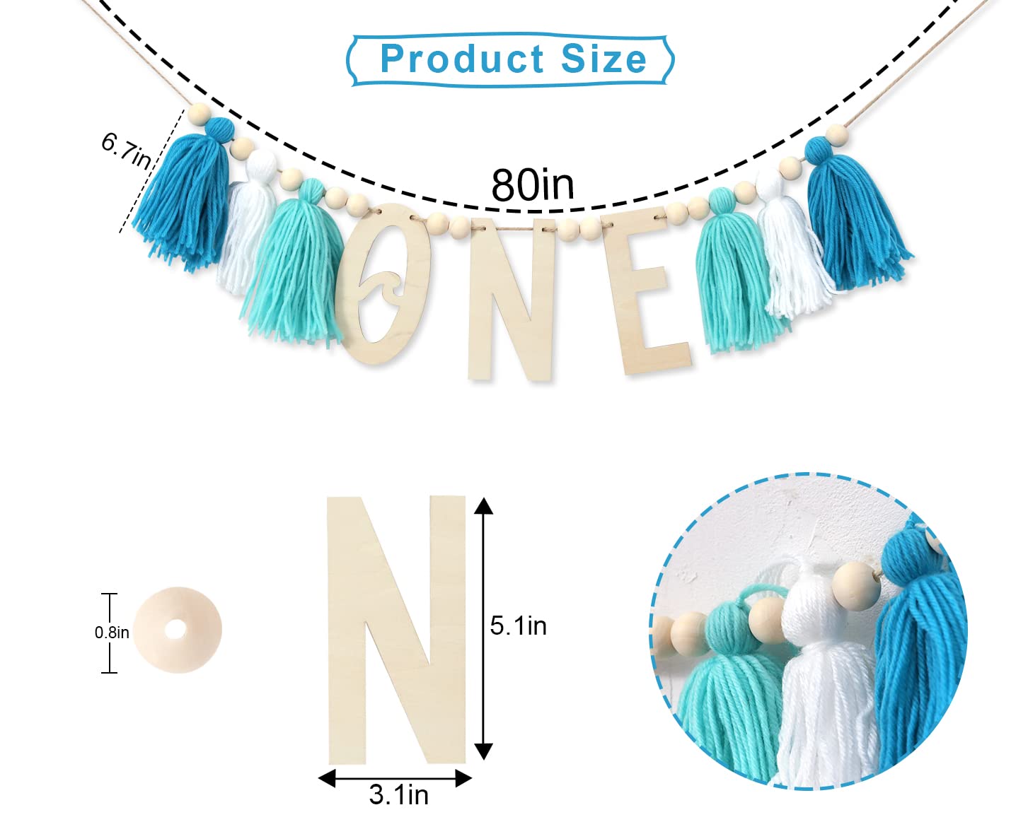 Surf Birthday The Big One High Chair Banner - Garland Boho 1st/First Birthday Decoration - Tassel Surf Birthday Party, Big One Birthday, Wave Banner(WAVE ONE BANNER)