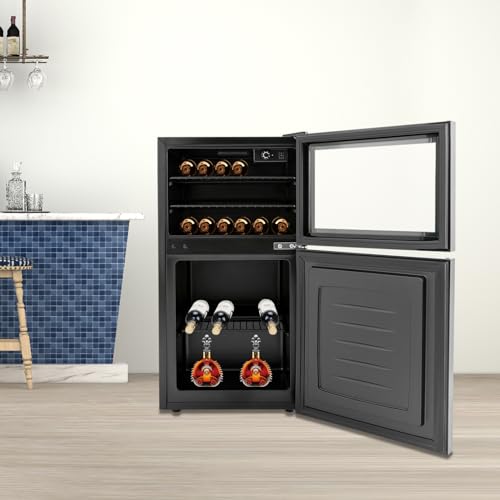 RibasuBB Wine Cooler Refrigerator, 30 Bottles Dual Zones Wine Fridge, Wine Fefrigerator for Red, White, Champagne & Sparkling Wine for Home Office Bar