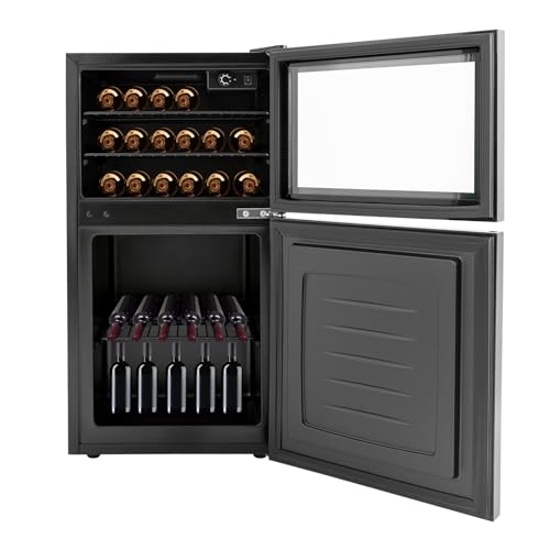 RibasuBB Wine Cooler Refrigerator, 30 Bottles Dual Zones Wine Fridge, Wine Fefrigerator for Red, White, Champagne & Sparkling Wine for Home Office Bar