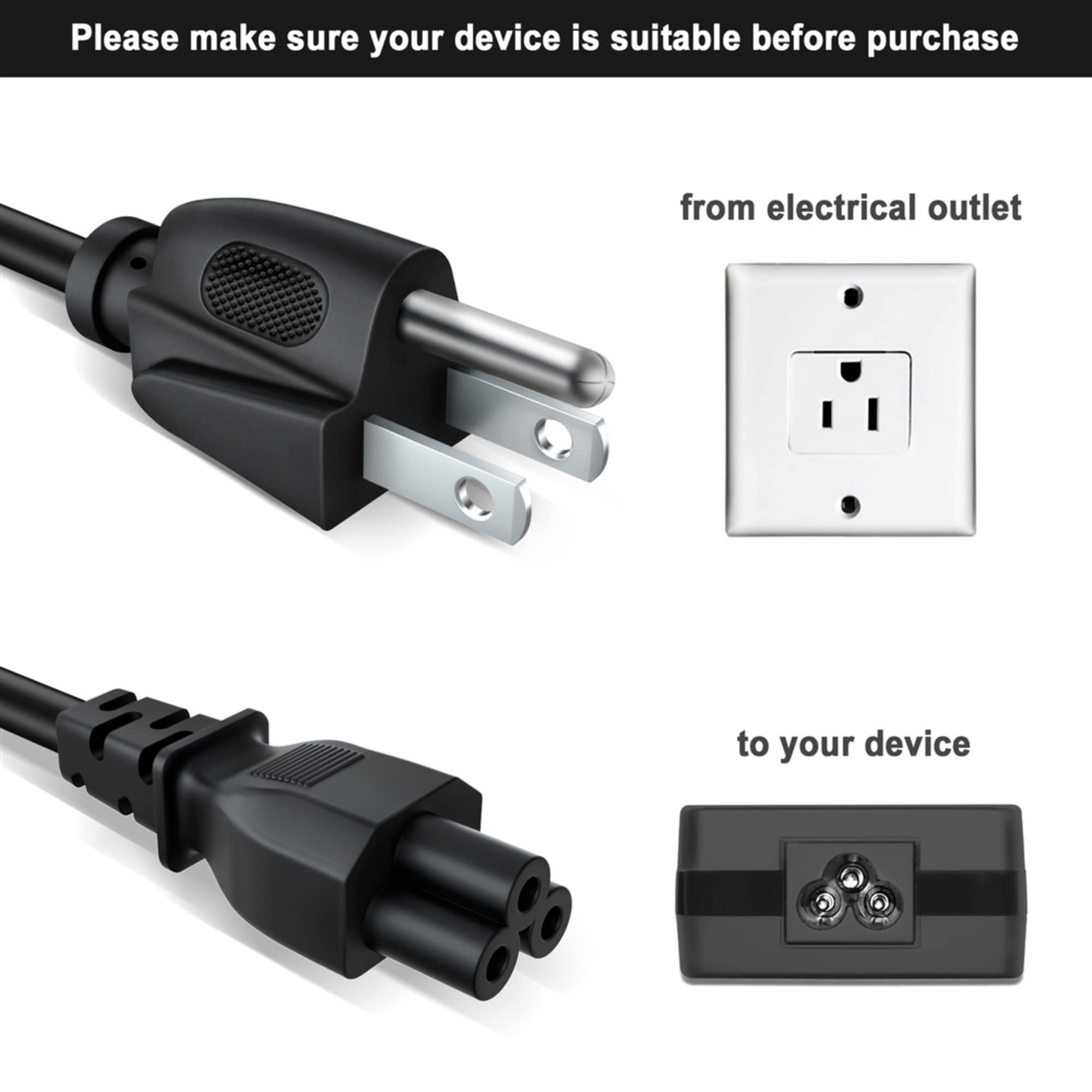 PKPOWER 5ft AC Power Cord Cable for LG 50LN5750-UH 55GA6400-UD 55GA7900-UA 3-Prong Wire