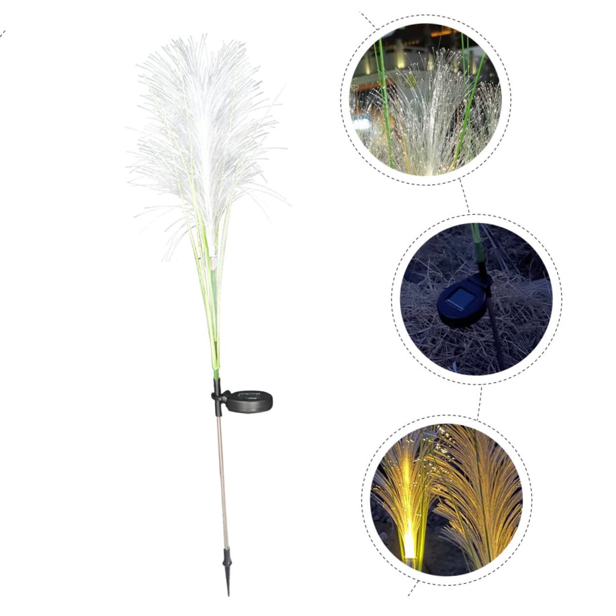 ABOOFAN Fiber Optic Reed Light Solar Garden Light Solar Path Lights Fiber Optic Garden Lights Solar Lights Outdoor Decor Garden Lights Solar Powered White Stainless Steel Led