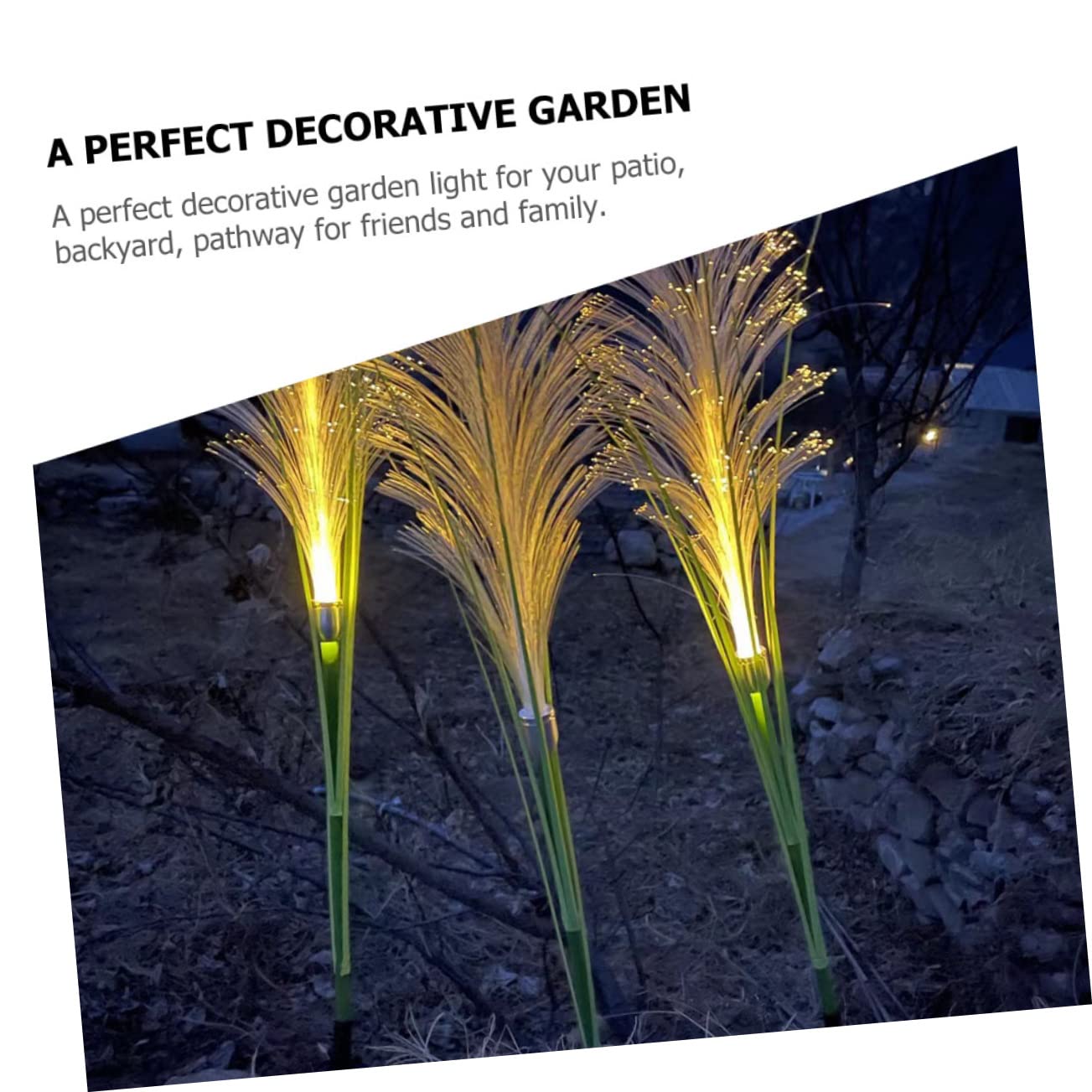 ABOOFAN Fiber Optic Reed Light Solar Garden Light Solar Path Lights Fiber Optic Garden Lights Solar Lights Outdoor Decor Garden Lights Solar Powered White Stainless Steel Led