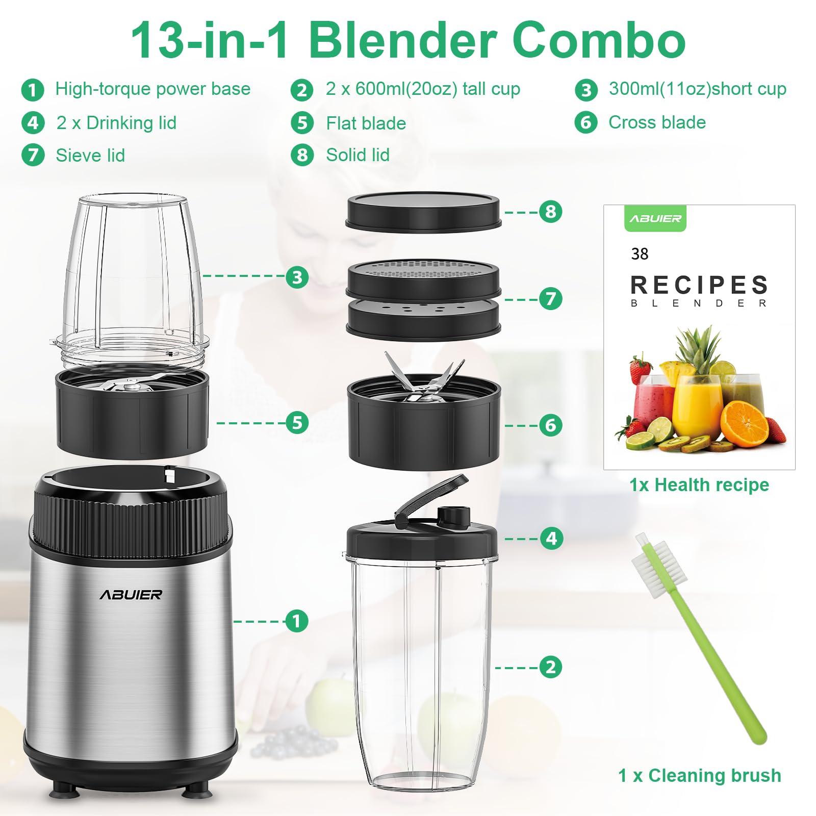 Bullet Blender Smoothie Maker 900W with To-Go Cups, Smoothie Blender, Upgrade 6-Point Blade, Smoothie Blender, Shake Blender Combo for Frozen Drink