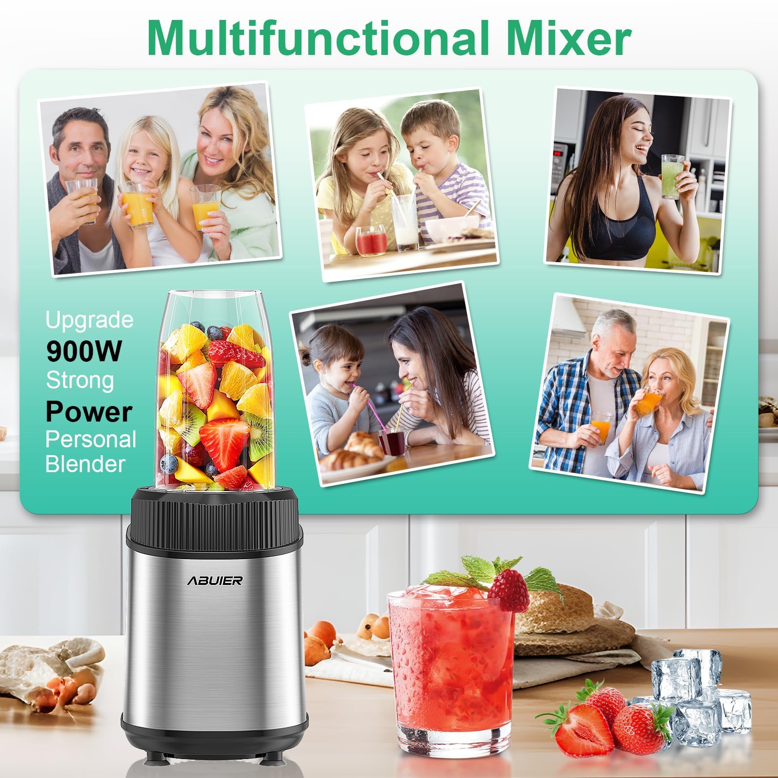 Bullet Blender Smoothie Maker 900W with To-Go Cups, Smoothie Blender, Upgrade 6-Point Blade, Smoothie Blender, Shake Blender Combo for Frozen Drink