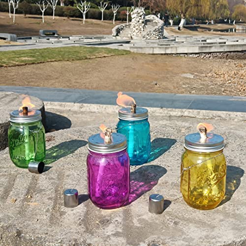 4PCS Mason Bottle Outdoor Tabletop Torch Set with Fiberglass Wicks, Outside Decor Accessories for Yard, Patio, Deck or Garden(Green))