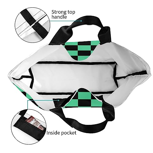 TWKGBUAD Classic Green and Black Plaid Print Reusable Shoulder Shopping Bag - Large Capacity Tote Bag with Inner Pocket for Women Men