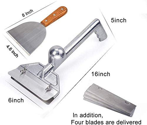 SHANGPEIXUAN Grill Scrapers, Heavy Duty Casting Aluminum Commercial Griddle Scraper with 5 Blades and Small Slant Edge Grill Scraper