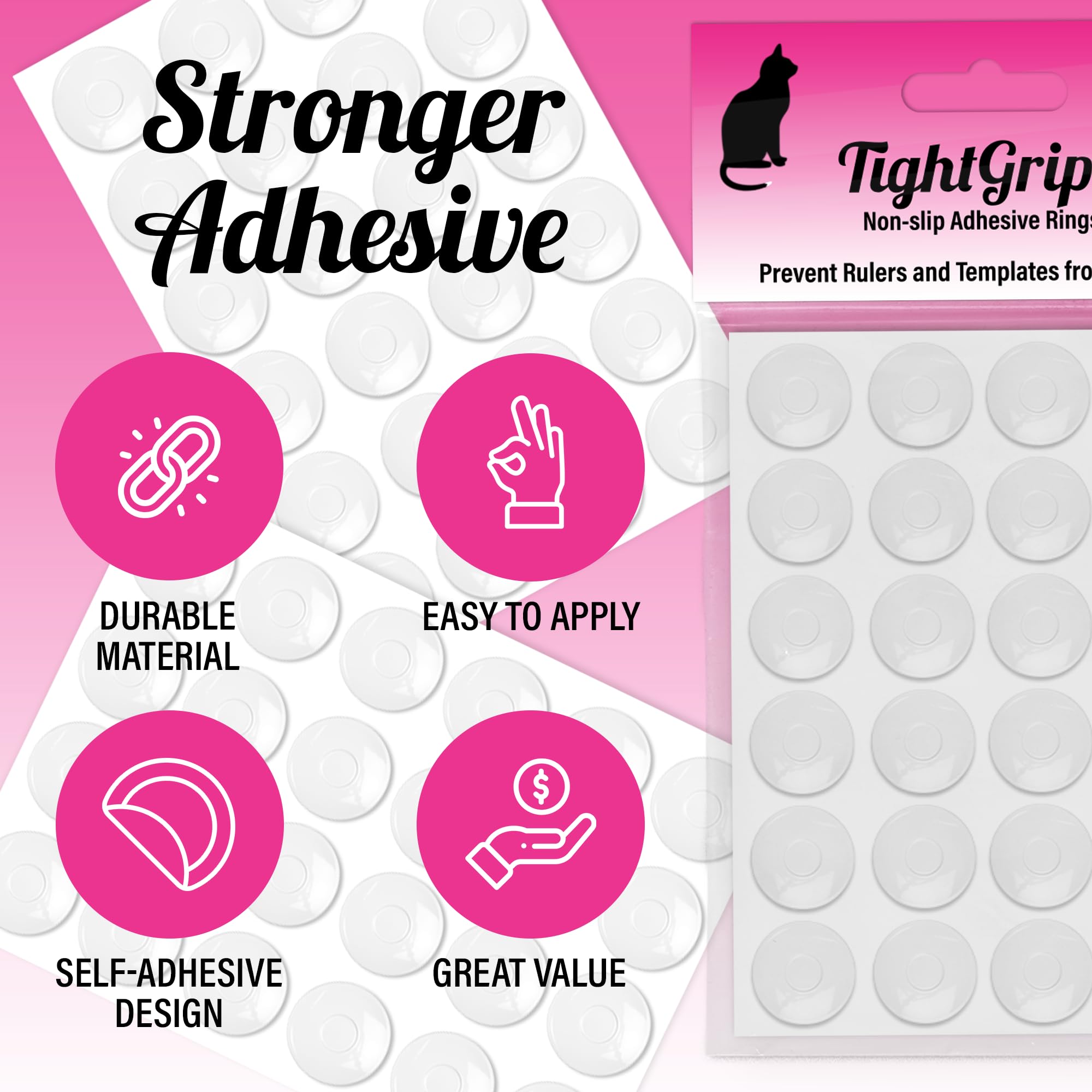 TightGrips Non-Slip Grips for Quilt Templates - 48 Pieces Total - 24 Large & 24 Small