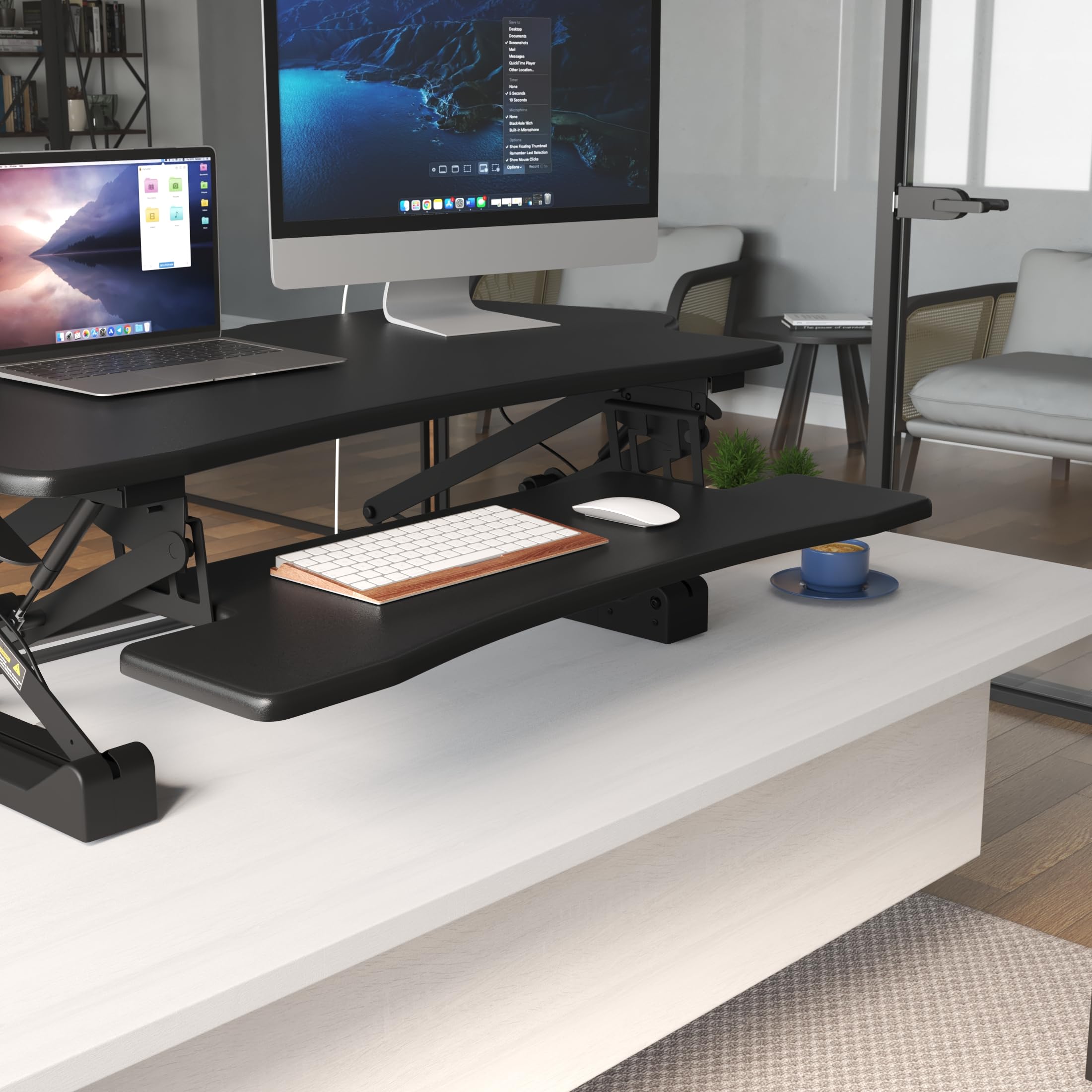Mount-It! Height Adjustable Standing Desk Converter | 48” Wide Tabletop Sit Stand Desk Riser with Gas Spring | Stand Up Computer Workstation Fits Dual Monitors | Black | MI-7925