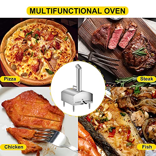 VEVOR Wood Fired Oven 12",Outdoor Pizza Oven with Foldable Legs,Stainless Steel Pizza Maker 932β Max Temperature,Wood Pellets Burning Pizza Oven with Accessories for Outside,Garden,Courtyard Cooking.