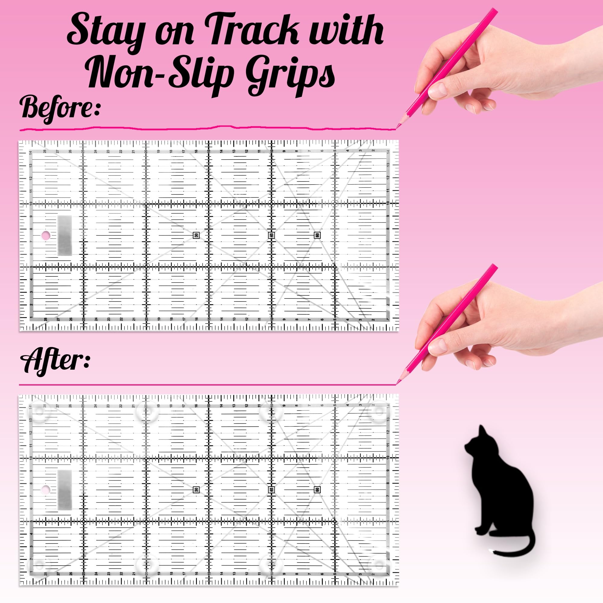 TightGrips Non-Slip Grips for Quilt Templates - 48 Pieces Total - 24 Large & 24 Small