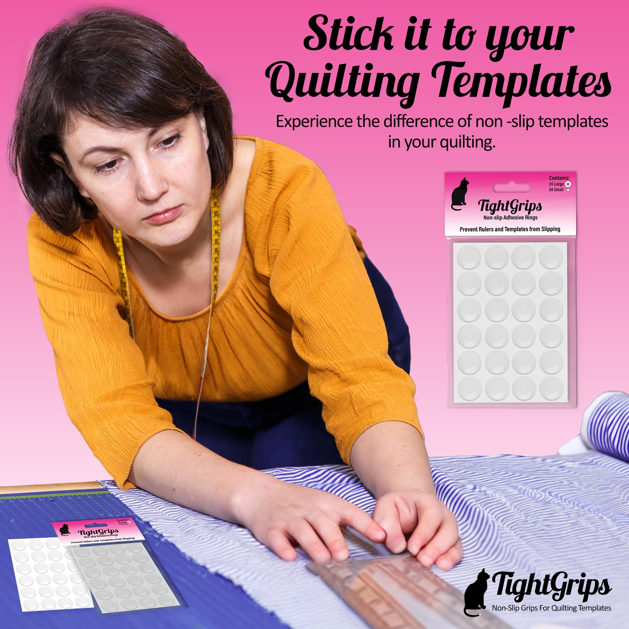 TightGrips Non-Slip Grips for Quilt Templates - 48 Pieces Total - 24 Large & 24 Small