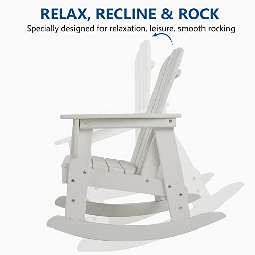 PIZATO Kids Adirondack Chair, Recyclable Durable HDPE Composite Adirondack Chairs Weather Resistant Adirondack Rocking Chair Fire Pit Chairs for Patio Backyard Garden, White