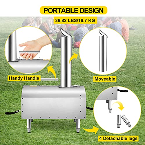 VEVOR Wood Fired Oven 12",Outdoor Pizza Oven with Foldable Legs,Stainless Steel Pizza Maker 932β Max Temperature,Wood Pellets Burning Pizza Oven with Accessories for Outside,Garden,Courtyard Cooking.