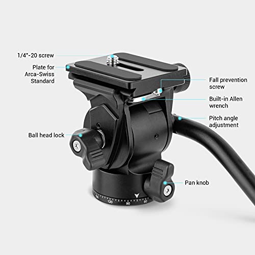 SmallRig Selection Tripod Fluid Head Pan Tilt Head with Quick Release Plate for Arca Swiss for Compact Video Cameras and DSLR Cameras -3259