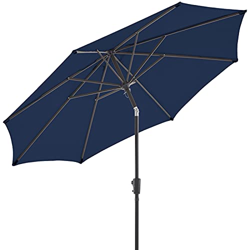 BLUU MAPLE Olefin 7.5 FT Patio Umbrella Outdoor Table Umbrellas, 36 Month Fade Resistance Olefin Canopy, Market Center Umbrellas with 8 Strudy Ribs & Push Button Tilt for Garden, Lawn & Pool (Navy Blue)