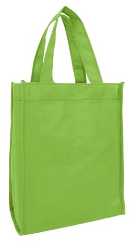 50 Pack Wholesale Non Woven Lightweight Reusable Tote Bags - 8" x 10" x 4" (Lime Green)