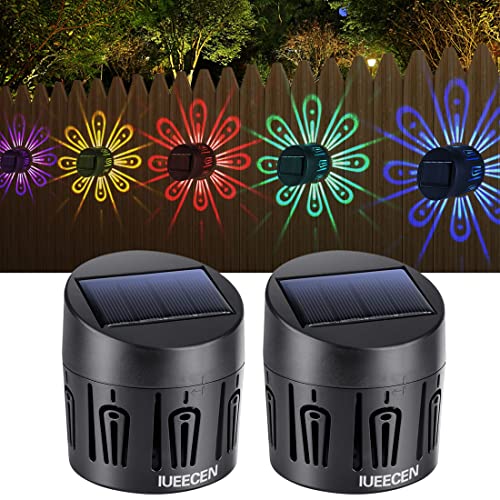IUEECEN Solar Fence Lights Outdoor Decorative, Solar Deck Lights,Outside Garden Waterproof Steps Shadow Decoration Light,for Wall Patio Stair Yard Pathway Courtyard 7Colors Change 2Pack