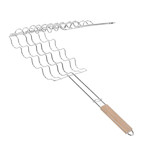 RvSky Garden kit Corn Grilling Basket Stainless Steel Beech Wood Handle Even Heat Distribution 4 Corns Capacity Grilling Holder for Camping