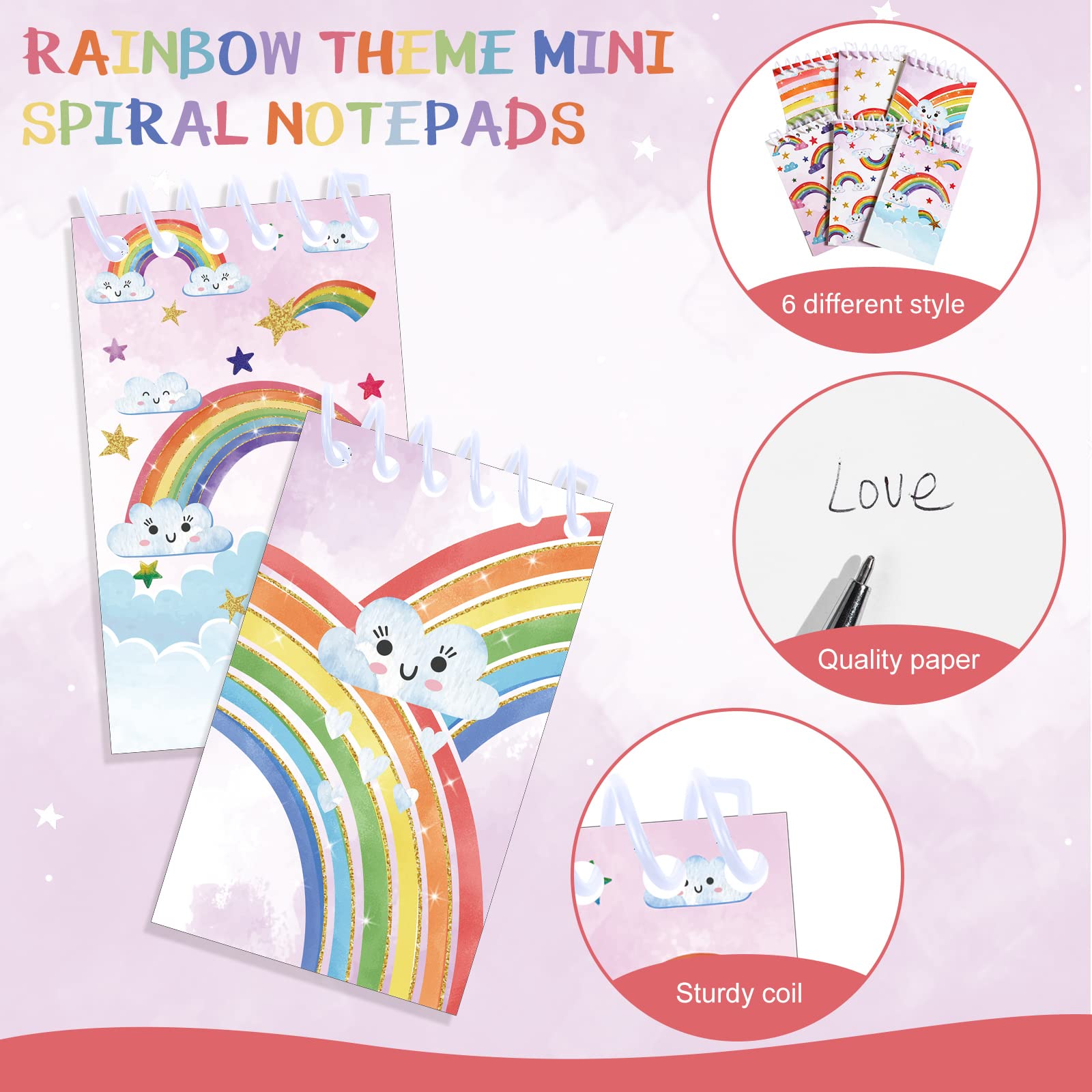 24 Pcs Mini Rainbow Notebook Party Favors Rainbow Mini Notepads 2.36 x 3.94 Inch Rainbow Spiral Notebook Bound Memo Note Books for Kids Back to School Office
