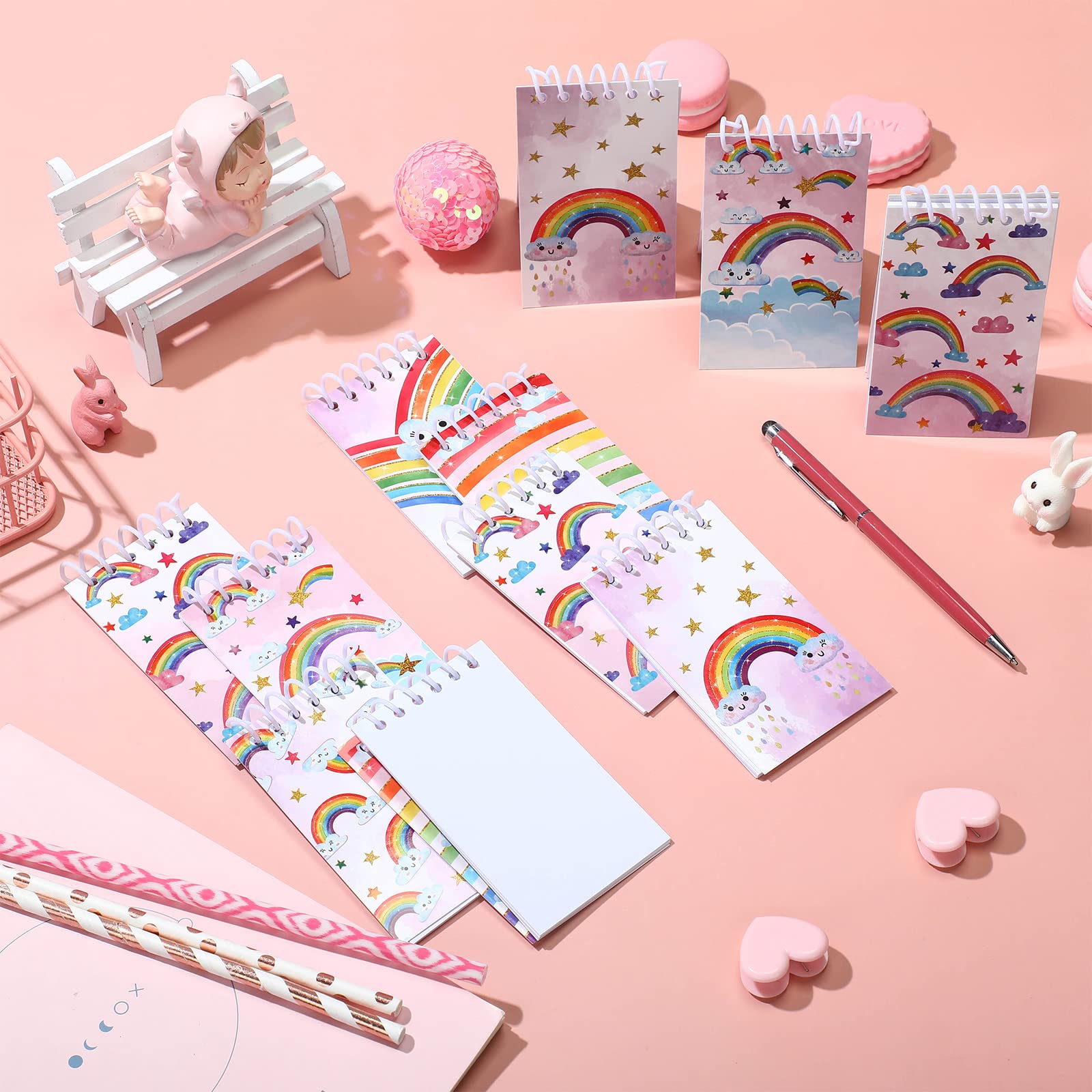 24 Pcs Mini Rainbow Notebook Party Favors Rainbow Mini Notepads 2.36 x 3.94 Inch Rainbow Spiral Notebook Bound Memo Note Books for Kids Back to School Office