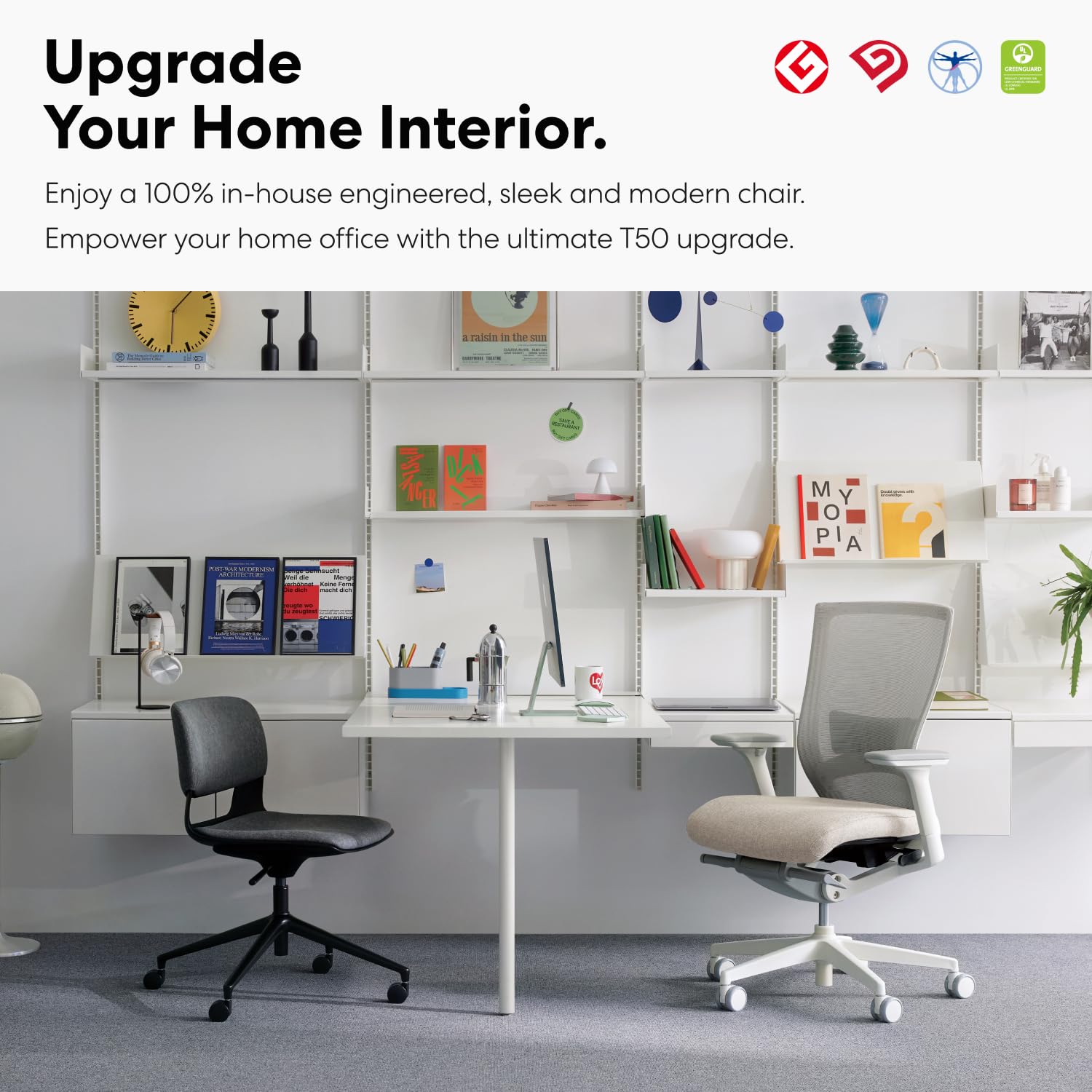 SIDIZ T50 Ergonomic Home Office Chair : High Performance, Adjustable Headrest, 2-Way Lumbar Support, 3-Way Armrest, Forward Tilt, Adjustable Seat Depth, Ventilated Mesh Back, Cushion Seat (Beige)