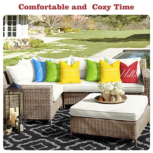 MoKo 2-Pack Waterproof Outdoor Pillow Cover 18x18, Decorative Patio Garden Throw Pillow Cases with Quotes Hello, Square Cushion Covers for Backyard Sofa Couch Tent, 45 x 45 cm, Red