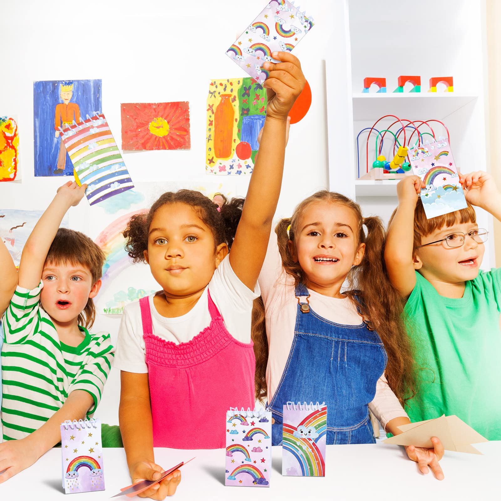24 Pcs Mini Rainbow Notebook Party Favors Rainbow Mini Notepads 2.36 x 3.94 Inch Rainbow Spiral Notebook Bound Memo Note Books for Kids Back to School Office
