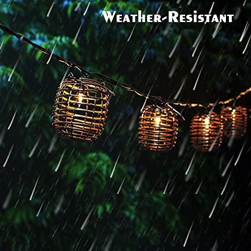 Outdoor String Lights,Solar Operated 10 Mini Bulbs Drum-Shaped Lantern String Light, LED Patio Warm White Flashing Waterproof Hanging Decorative String Lights for Garden, Backyard, Christmas, Party.