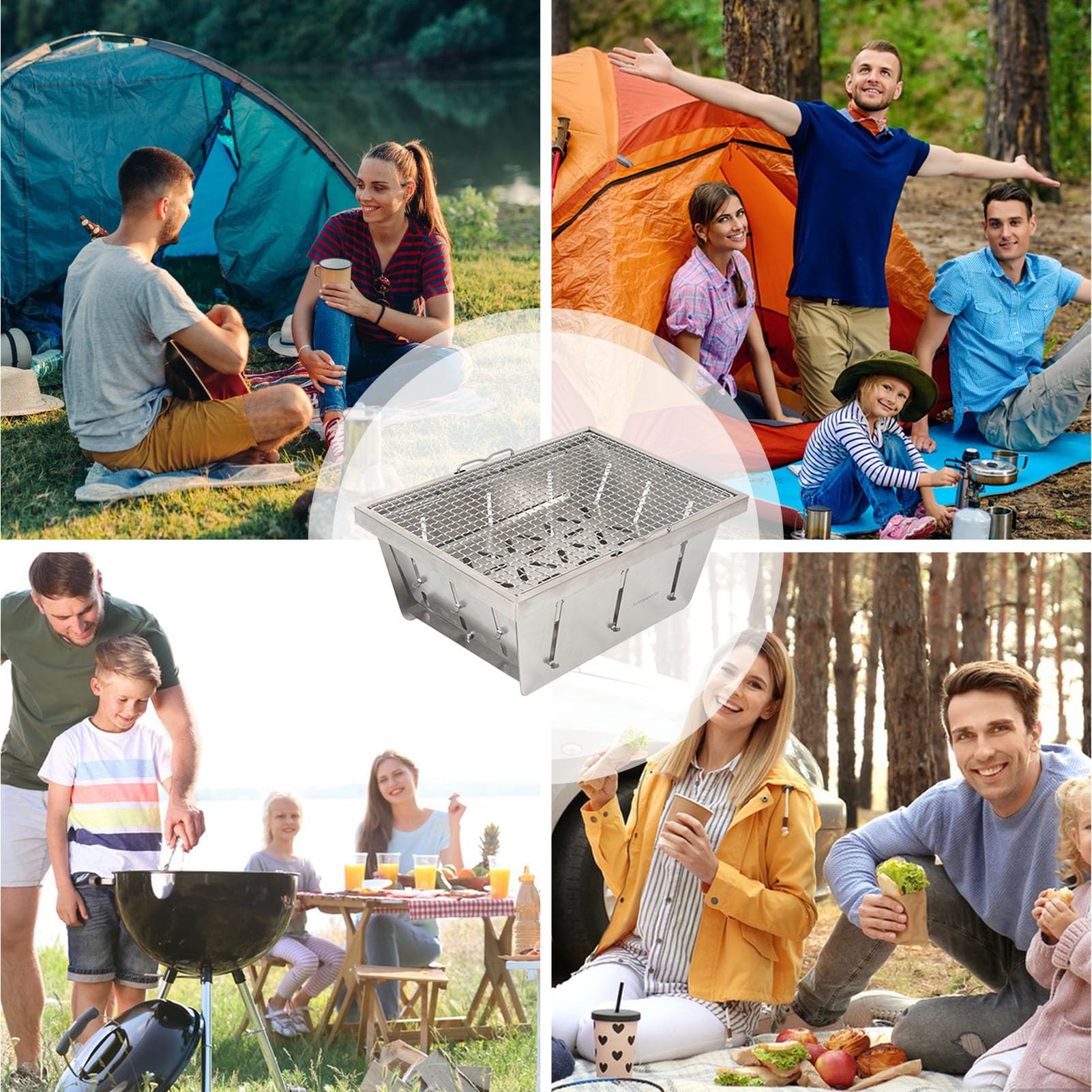 Camping Fire Pit, Portable Camping Grills, Foldable Camping Firepit, Backpacking BBQ Grill, Wood Burning Fire Pit, Outdoor Campfire Stove, Hiking Grills with Storage Bag, for Cooking Bonfire Patio