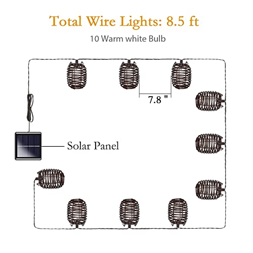 Outdoor String Lights,Solar Operated 10 Mini Bulbs Drum-Shaped Lantern String Light, LED Patio Warm White Flashing Waterproof Hanging Decorative String Lights for Garden, Backyard, Christmas, Party.