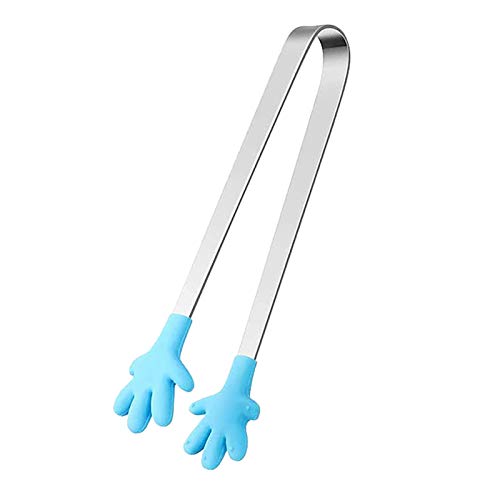 YUSDEE Kitchen Cooking Tongs 7.1inch Mini Stainless Steel clamp With Hand-Shaped Silicone Head Used For Home Cooking Wil Garden Barbecue Grilling Locking Food Tongs (Light Blue)