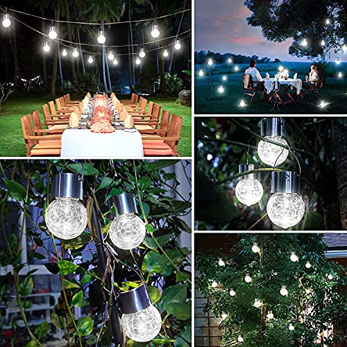 GZKPL Outdoor Solar Light, Waterproof Hanging Lantern Decorative Garden Lights with Cracked Glass & Hook for Patio, Tree, Yard, Camper, Lawn, Pool, Christmas Decor (Cool White)