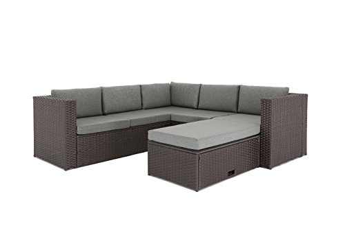 Baner Garden (K35-CH 4 Pieces Outdoor Furniture Complete Patio Cushion Wicker Rattan Garden Corner Sofa Couch Set, Chocolate