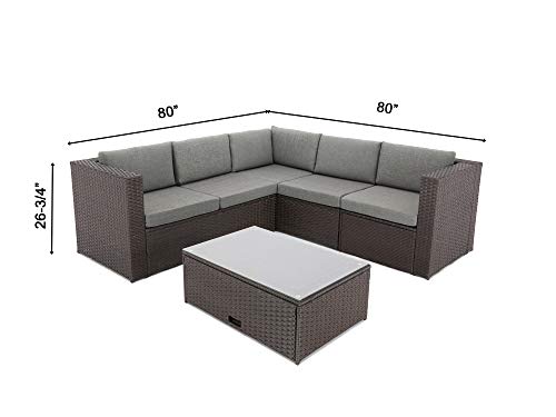 Baner Garden (K35-CH 4 Pieces Outdoor Furniture Complete Patio Cushion Wicker Rattan Garden Corner Sofa Couch Set, Chocolate